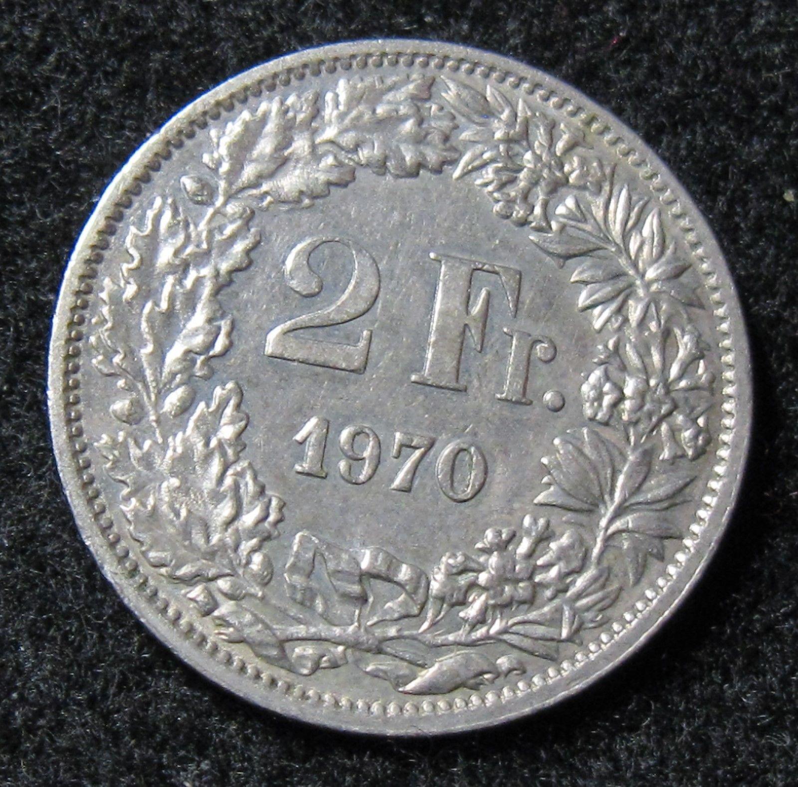 Цена монеты 2 франка (francs) 1970 года Швейцария: стоимость по ...