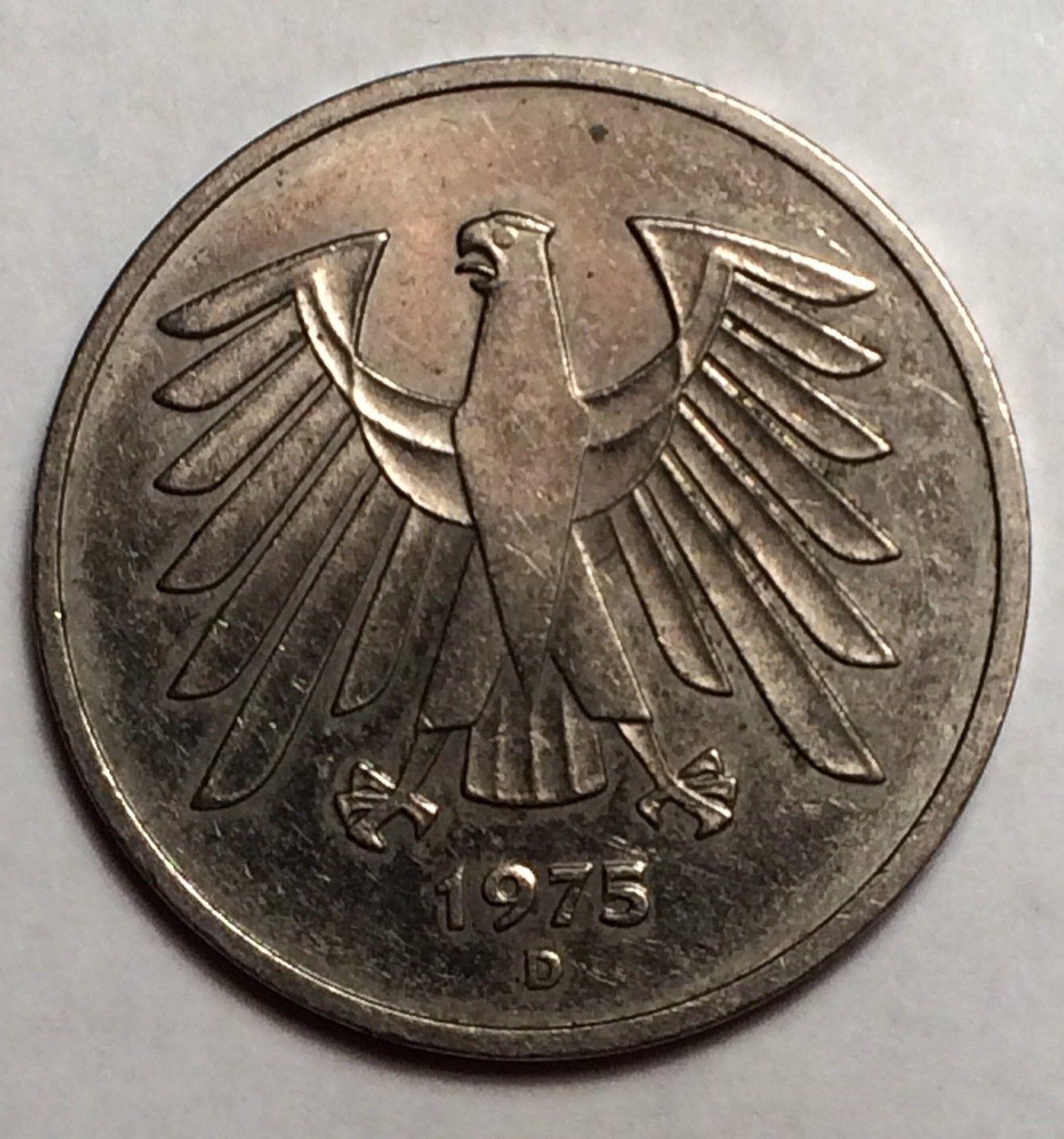 Цена монеты 5 марок (deutsche mark) 1975 года D Германия: стоимость по ...